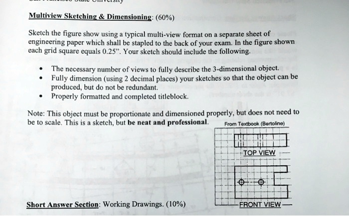 Solved Multiview Sketching Dimensioning60 Sketch The Figure Show Using A Typical Multi View 2191