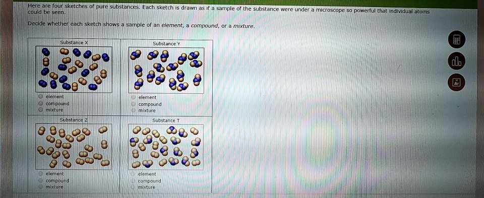 SOLVED: Here are four sketches showing different substances. Each sketch could be seen as a ...