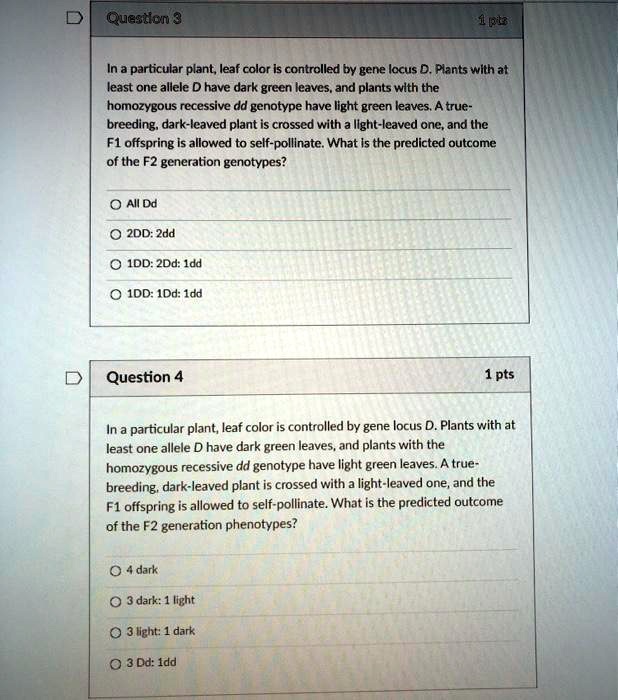 SOLVED:Question ? pieo In a particular plant; leaf color Is controlled ...