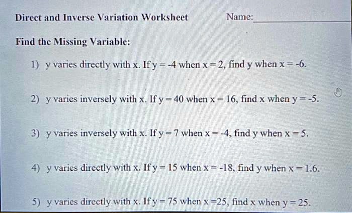 Inverse Variation Worksheet Direct And Inverse Proportion Class 8