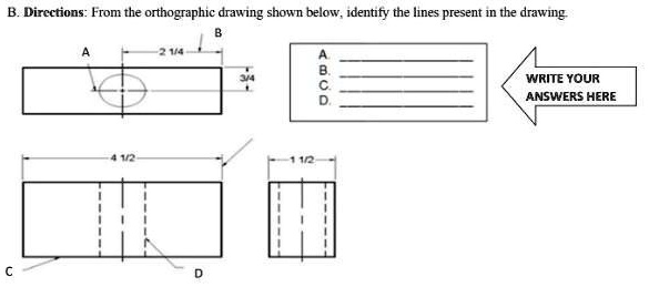 'from the orthographic drawing shown below identify the lines present ...