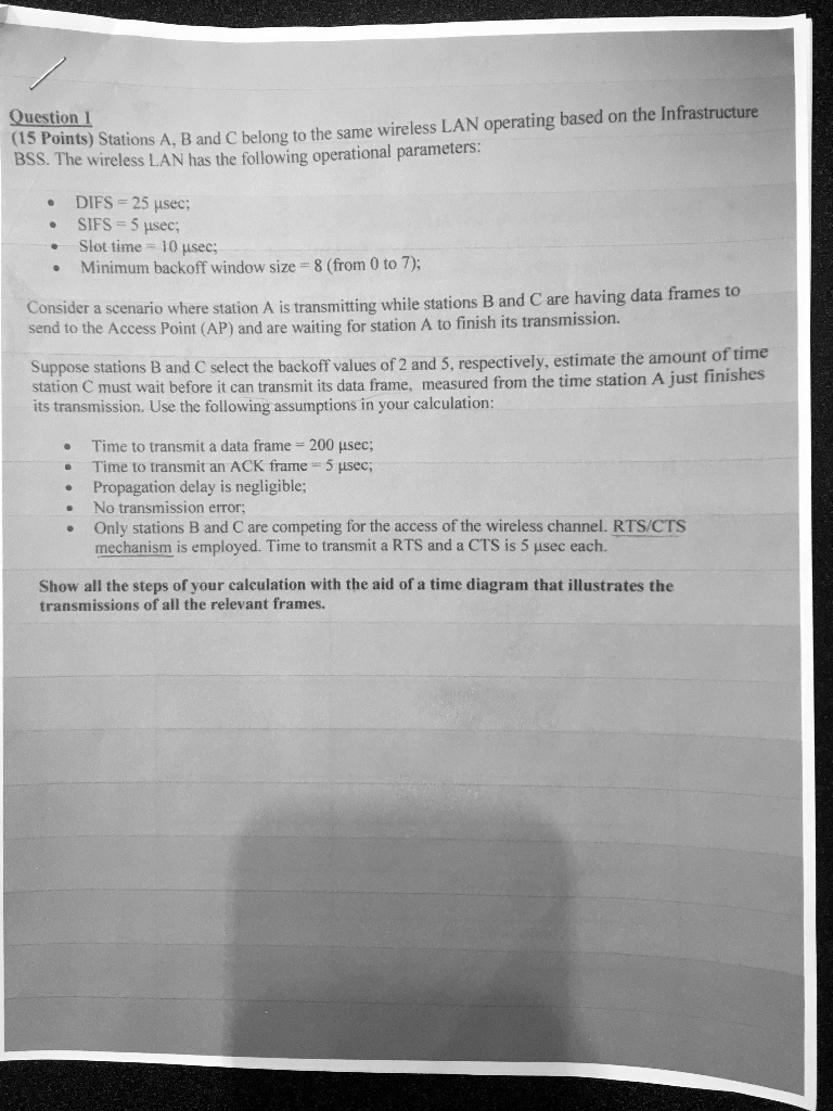 SOLVED: DIFS = 25 sec SIFS = 5 sec Slot time = 10 sec Minimum backoff ...