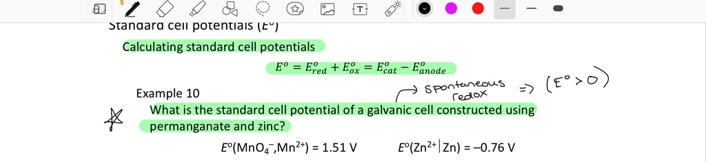 SOLVED: Please answer example 10 here. Standard Cell Potentials (EÂ ...