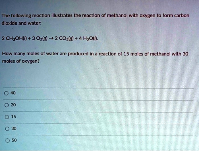 SOLVED: The following reaction illustrates the reaction of methanol ...