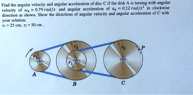 SOLVED: Find the angular velocity and angular acceleration of disc C if ...