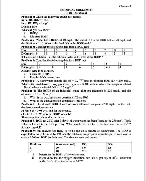 SOLVED: Chapter 1 TUTORIAL SHEET - BOD (Questions) Problem 1: Given the ...
