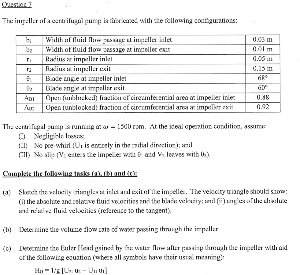 Question 7 The impeller of a centrifugal pump is fabricated with the ...