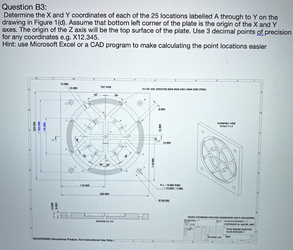 Question B3: Determine the X and Y coordinates of each of the 25 ...