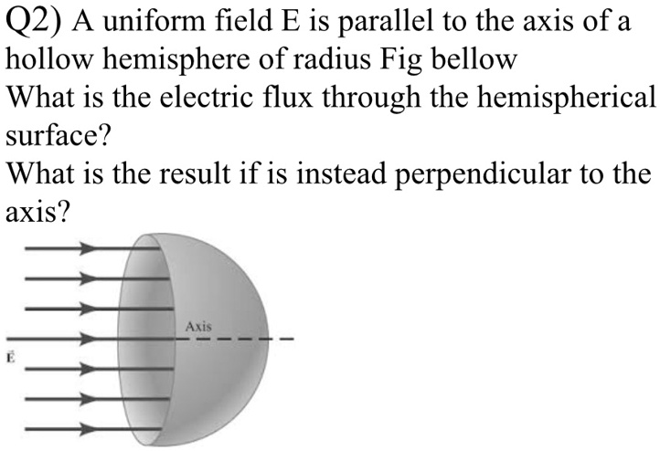 q2 a uniform field e is parallel to the axis of a hollow hemisphere of radius fig bellow what is ...