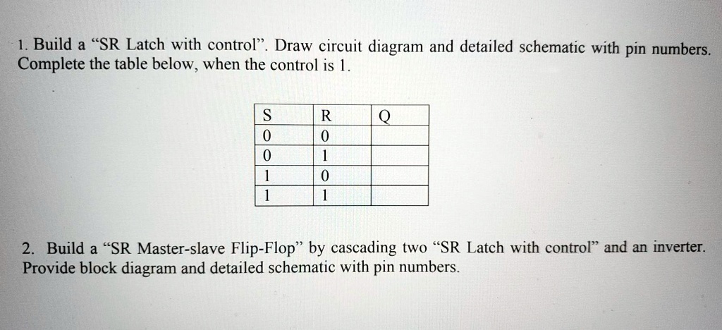 1. Build a "SR Latch with control". Draw circuit diagram and detailed ...