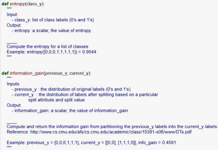 Solved Python With Numpy And Sklearn Imports Def Entropyclassy Input Class Ylist Of Class