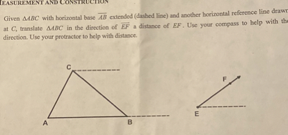 SOLVED: Given A B C with horizontal base A B extended (dashed line) and ...