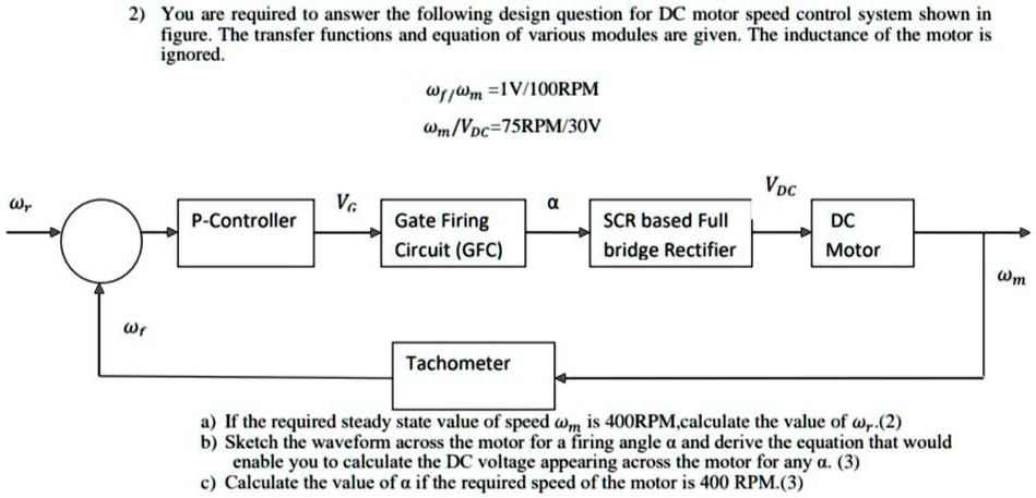 SOLVED: 2) You are required to answer the following design question for a DC motor speed control ...
