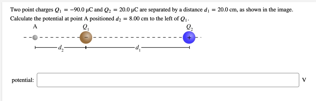 two point charges q1 900 hc and q2 200 ac are separated by a distance d1 200 cm as shown in the ...