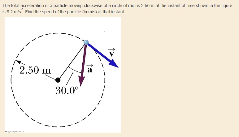 SOLVED: The total acceleration of a particle moving clockwise on a circle of radius 2.50 m at ...