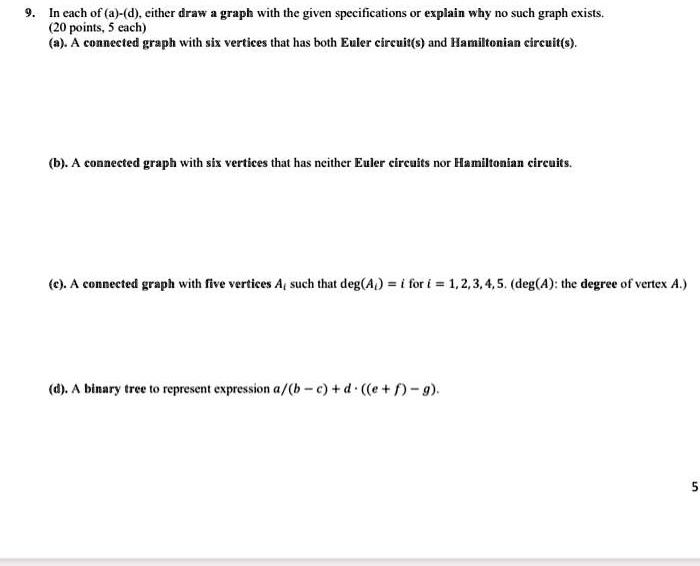 SOLVED: In cach of (a)-(d). cither drax graph with the given specifications Or explain why no ...