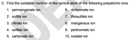 SOLVED: Find the oxidation number of the central atom of the following ...