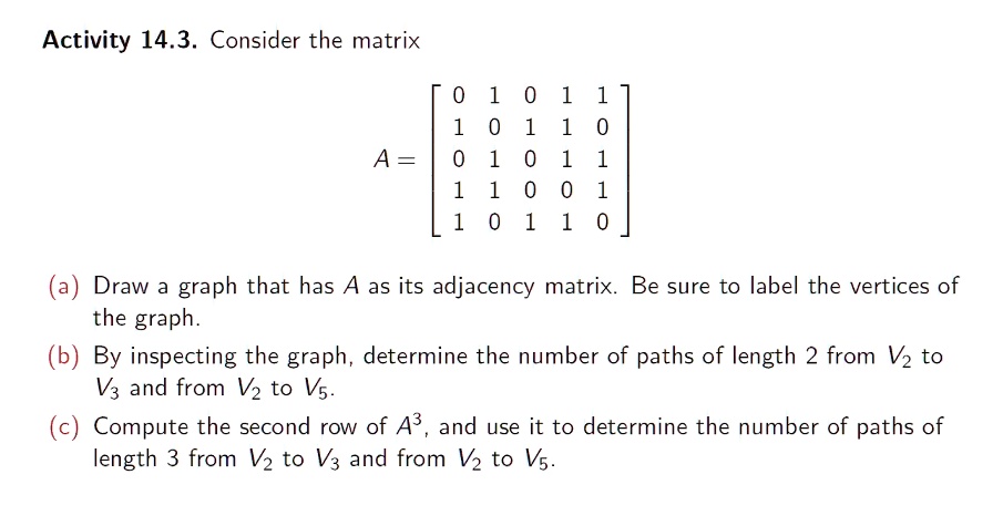 Solved Activity 143 Consider The Matrix 4 A Draw A Graph That Has A As Its Adjacency 