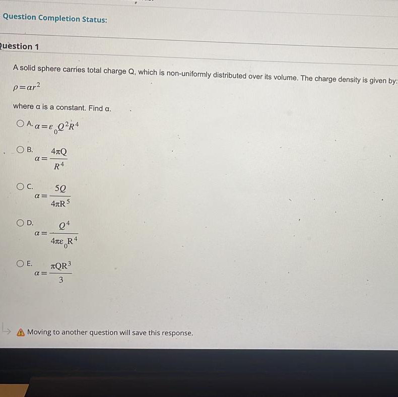 SOLVED: Question Completion Status: uestion 1 A solid sphere carries ... SOLVED: Question Completion Status: uestion 1 A solid sphere carries ...