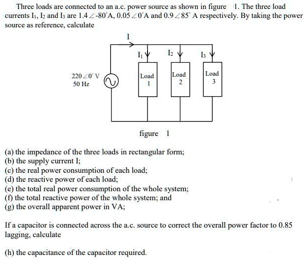 SOLVED: Three loads are connected to an a.c.power source as shown in figure1.The three load ...