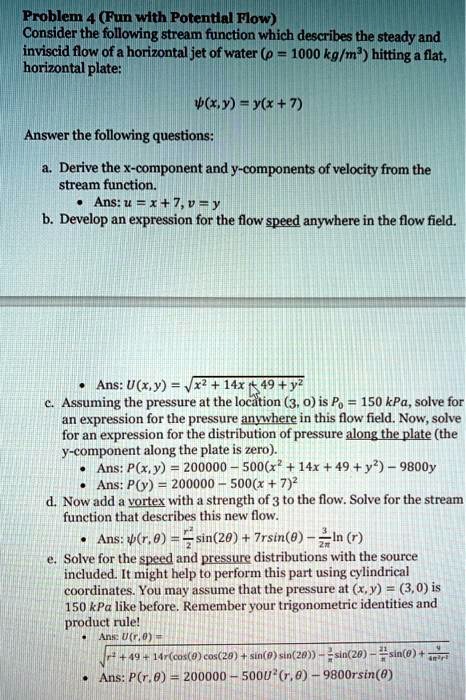 SOLVED: Problem 4 (Fun with Potential Flow) Consider the following stream function which ...
