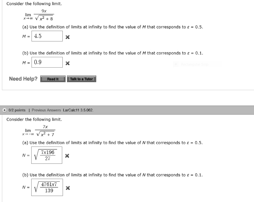 SOLVED: Consider the following limit: 9x lim Xâ†’âˆž âˆš(x^2 + 8) (a ...