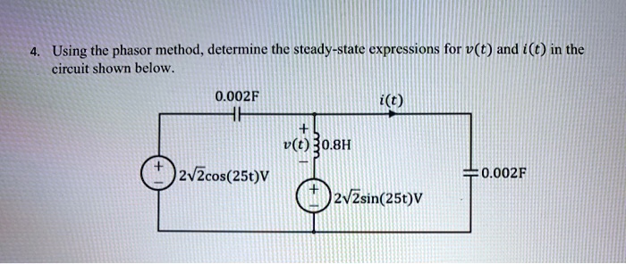 SOLVED: Using the phasor method, determine the steady-state expressions for v(t) and i(t) in the ...