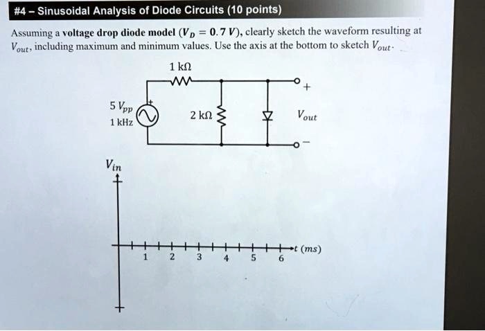 SOLVED: Texts: #4 - Sinusoidal Analysis of Diode Circuits (10 points) Assuming a voltage drop ...