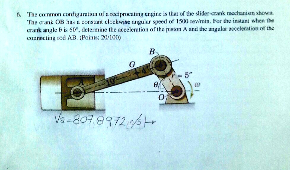6. The common configuration of a reciprocating engine is that of the slider-crank mechanism ...