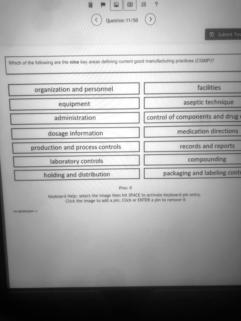 question 1150 which of the following are the nine key areas defining current good manufacturing ...
