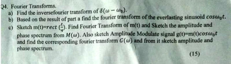 SOLVED: Q4. Fourier Transforms a) Find the inverse Fourier transform of ...