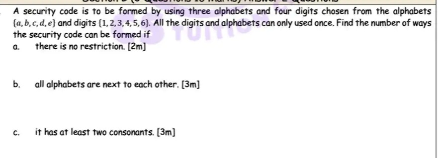a security code is to be formed by using three alphabets and four ...