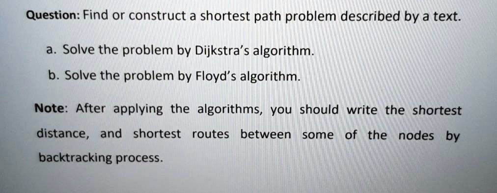 SOLVED: Question: Find or construct a shortest path problem described ... SOLVED: Question: Find or construct a shortest path problem described ...
