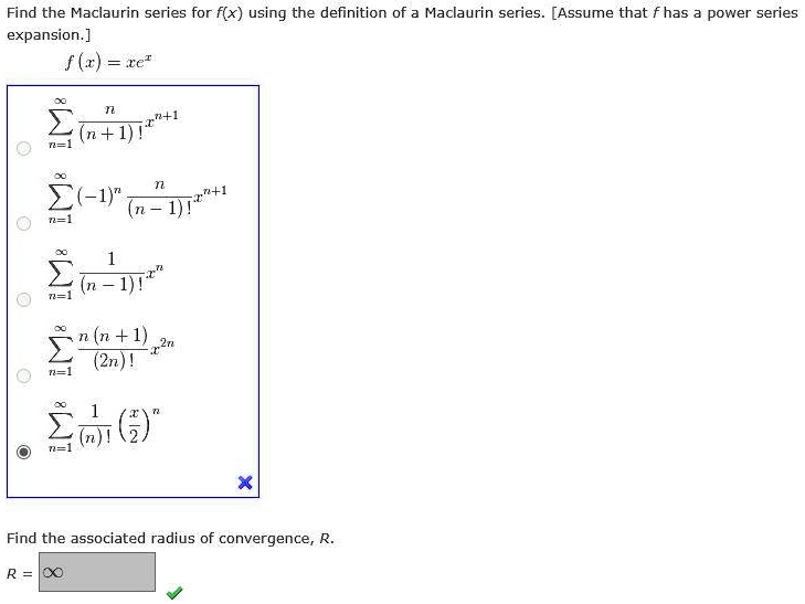 find the maclaurin series for fx using the definition of maclaurin series assume that f has ...