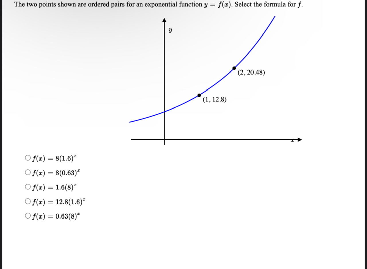 The two points shown are ordered pairs for an exponential function y=f ...