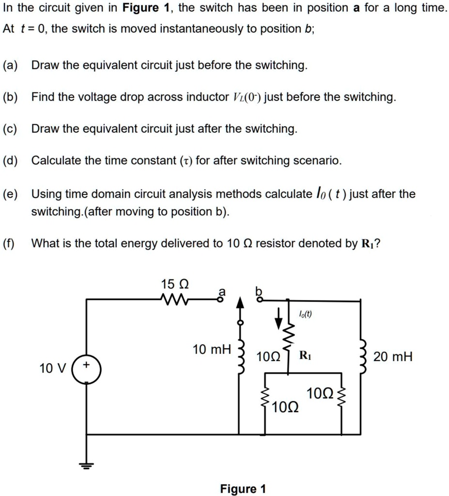 SOLVED: In the circuit given in Figure 1, the switch has been in position a for a long time At t ...
