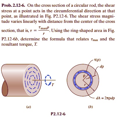 Prob. 2.12-6. On the cross section of a circular rod, the shear stress ...