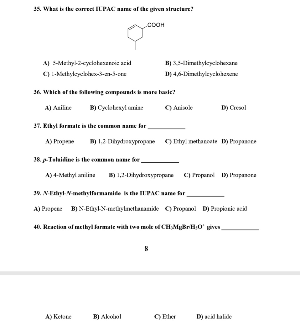 35. What is the correct IUPAC name of the given structure? COOH A) 5 ...