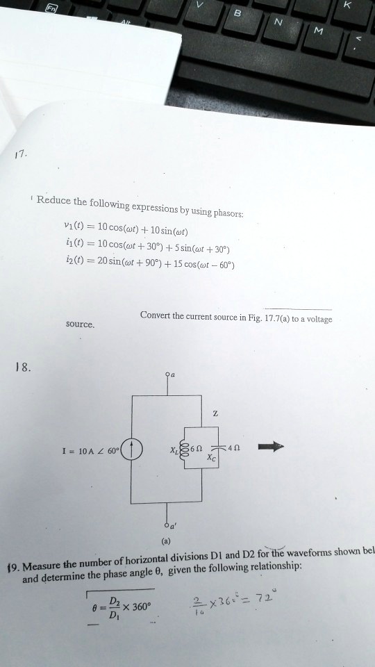 17. Reduce the following expressions by using phasors: v?(t)...