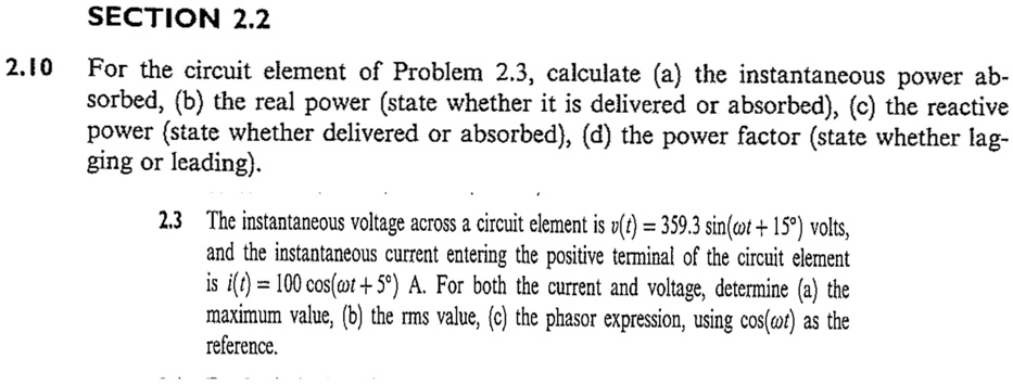 section 22 210 for the circuit element of problem 23 calculate a the ...