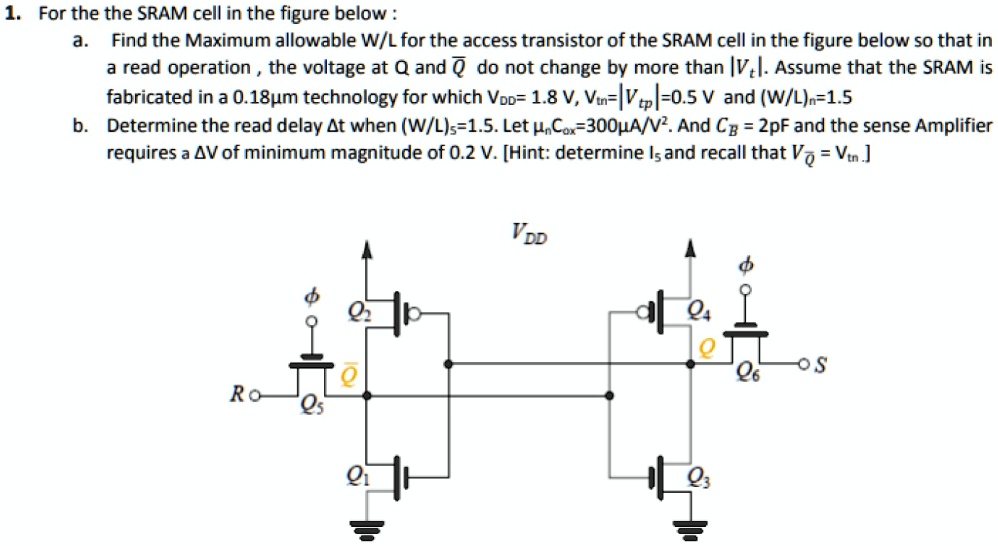 SOLVED: For the SRAM cell in the figure below: a. Find the maximum ...