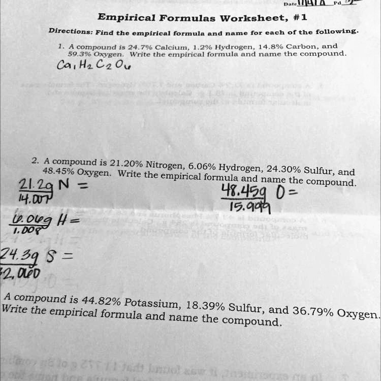 Empirical Formula Worksheet