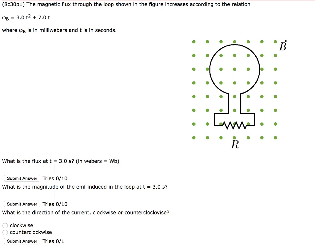 SOLVED: (8c3Op1) The magnetic flux through the loop shown in the figure increases according to ...