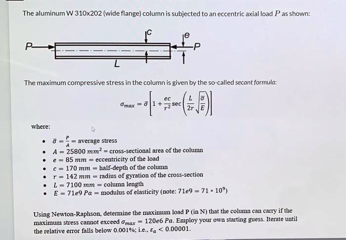 SOLVED: The aluminum W 310x202 (wide flange) column is subjected to an ...