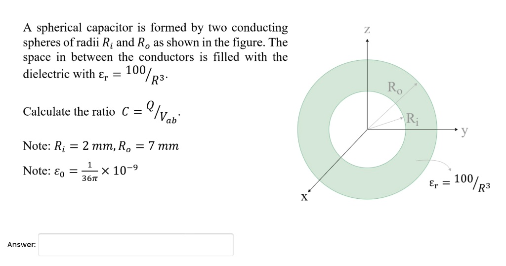 A spherical capacitor is formed by two conducting spheres of radii Ri ...