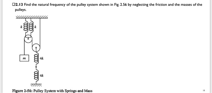2.13 Find the natural frequency of the pulley system shown in Fig. 2.56 ...