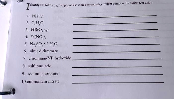identify following compounds 1s ionic compoundscovalent compounds ...