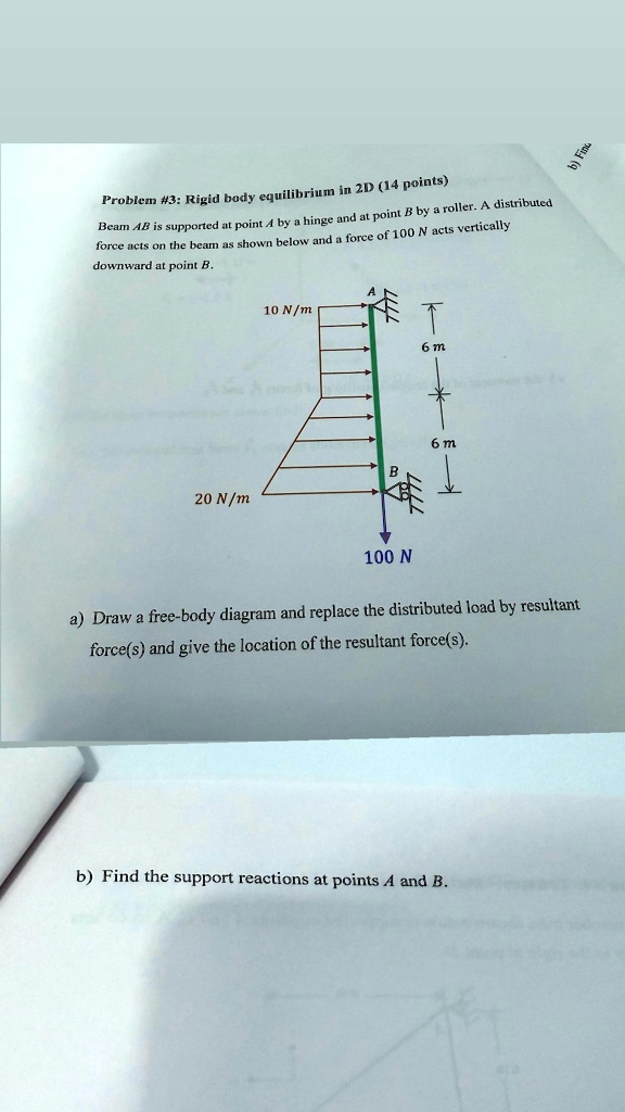 problem 3 rigid body equilibrium in 2d 14 points beam ab is supported at point a by a hinge and ...