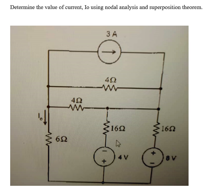 SOLVED: Determine the value of current, Io using nodal analysis and superposition theorem 3A 40 ...