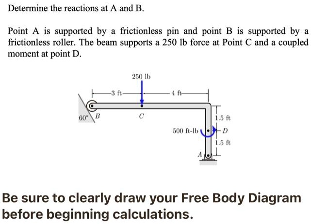 Determine the reactions at A and B. Point A is supported by a ...